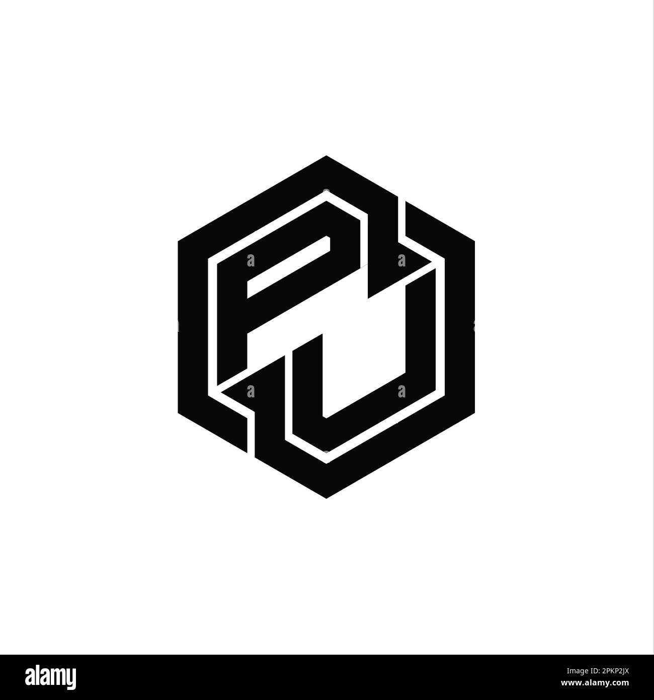 PU Logo monogram gaming with hexagon geometric shape design template ...