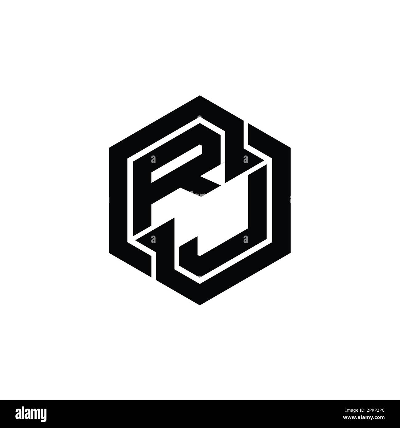 RJ Logo monogram gaming with hexagon geometric shape design template ...