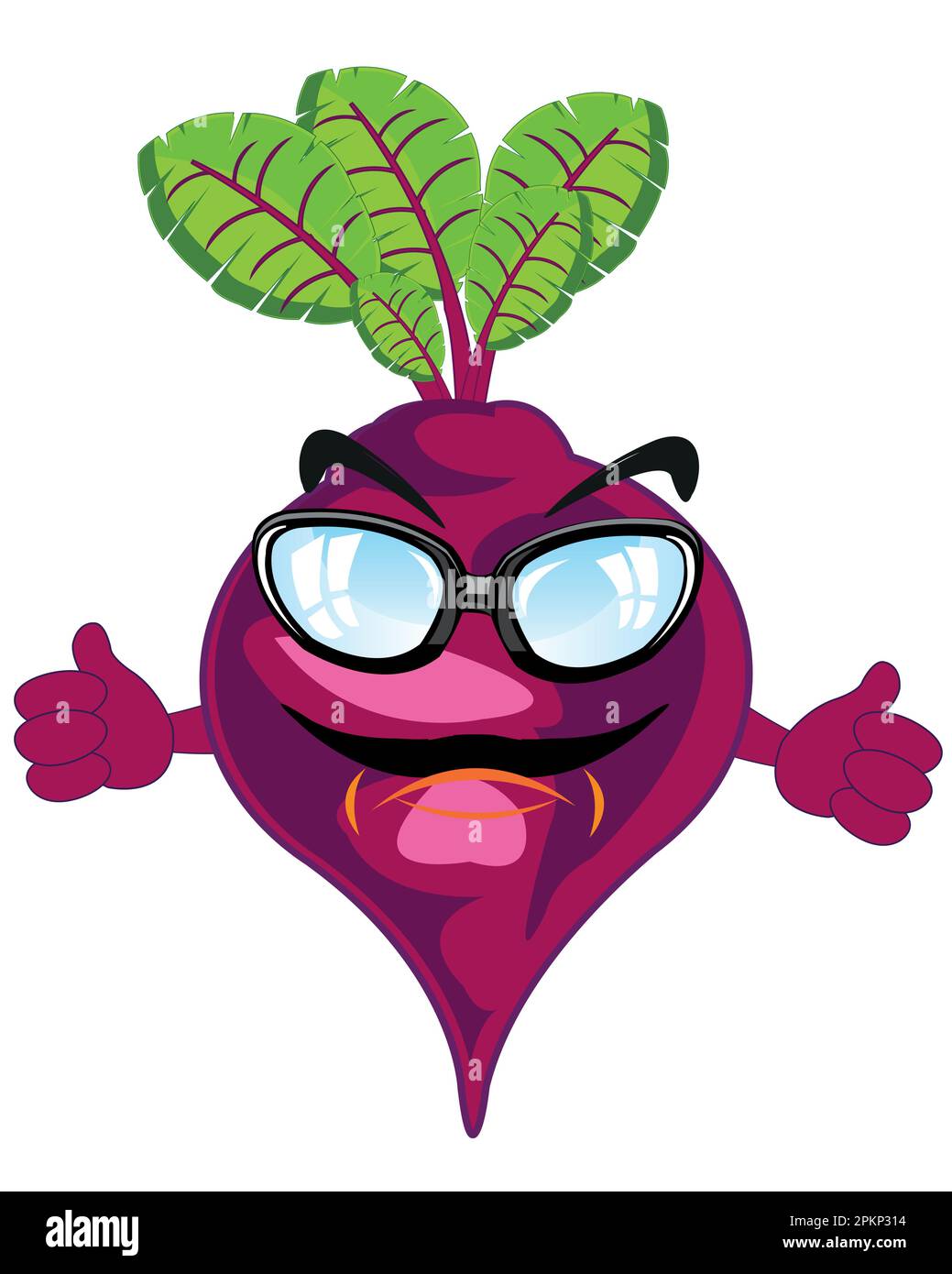 Vector illustration of the cartoon of the alive beet bespectacled and ...