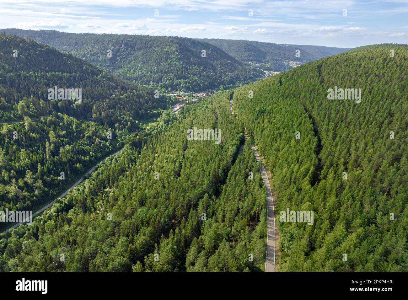 Aerial view of Road through the Black Forest, Bad Wildbad, Black Forest ...