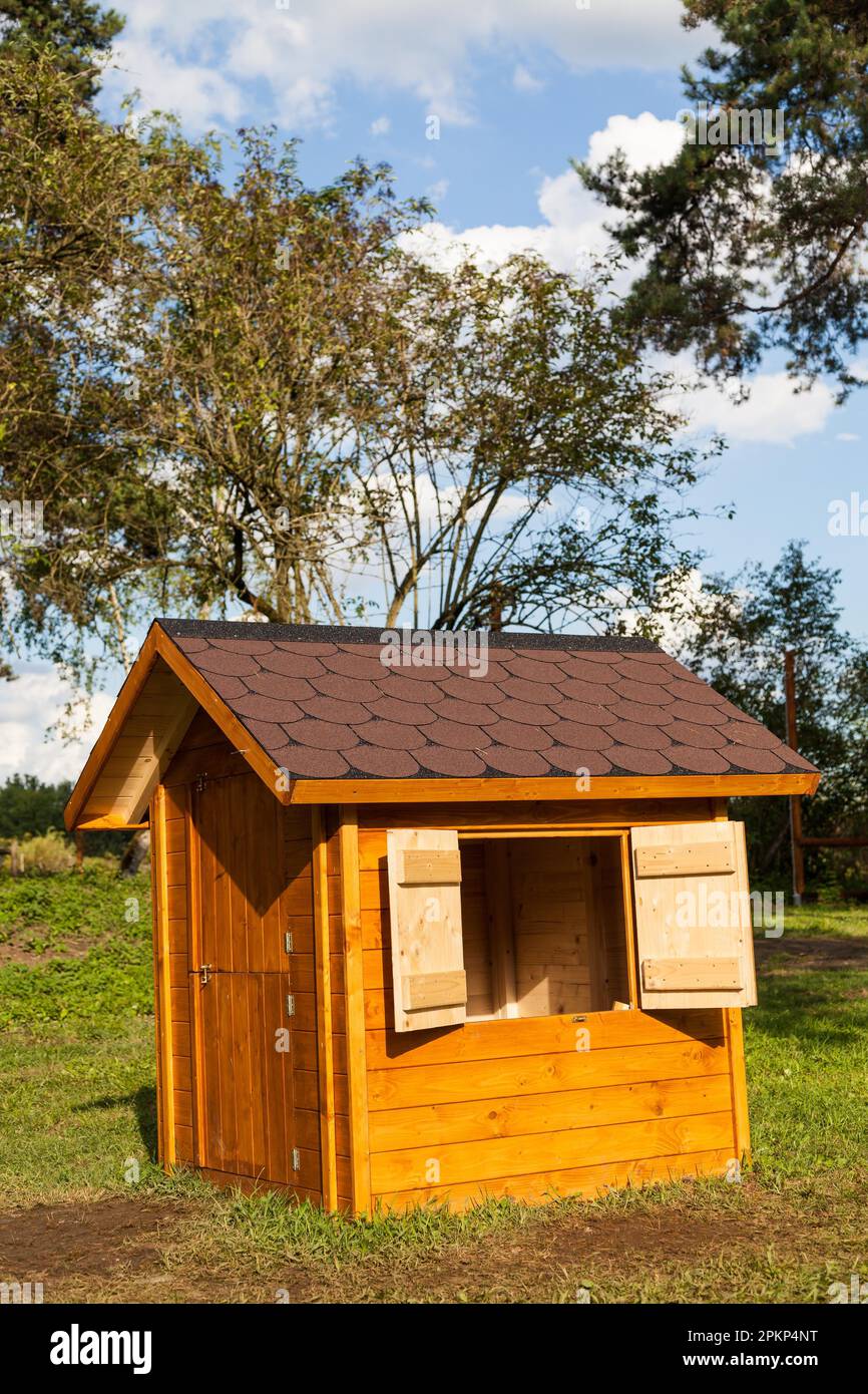 Small children houses made of wood in an Italian park Stock Photo - Alamy