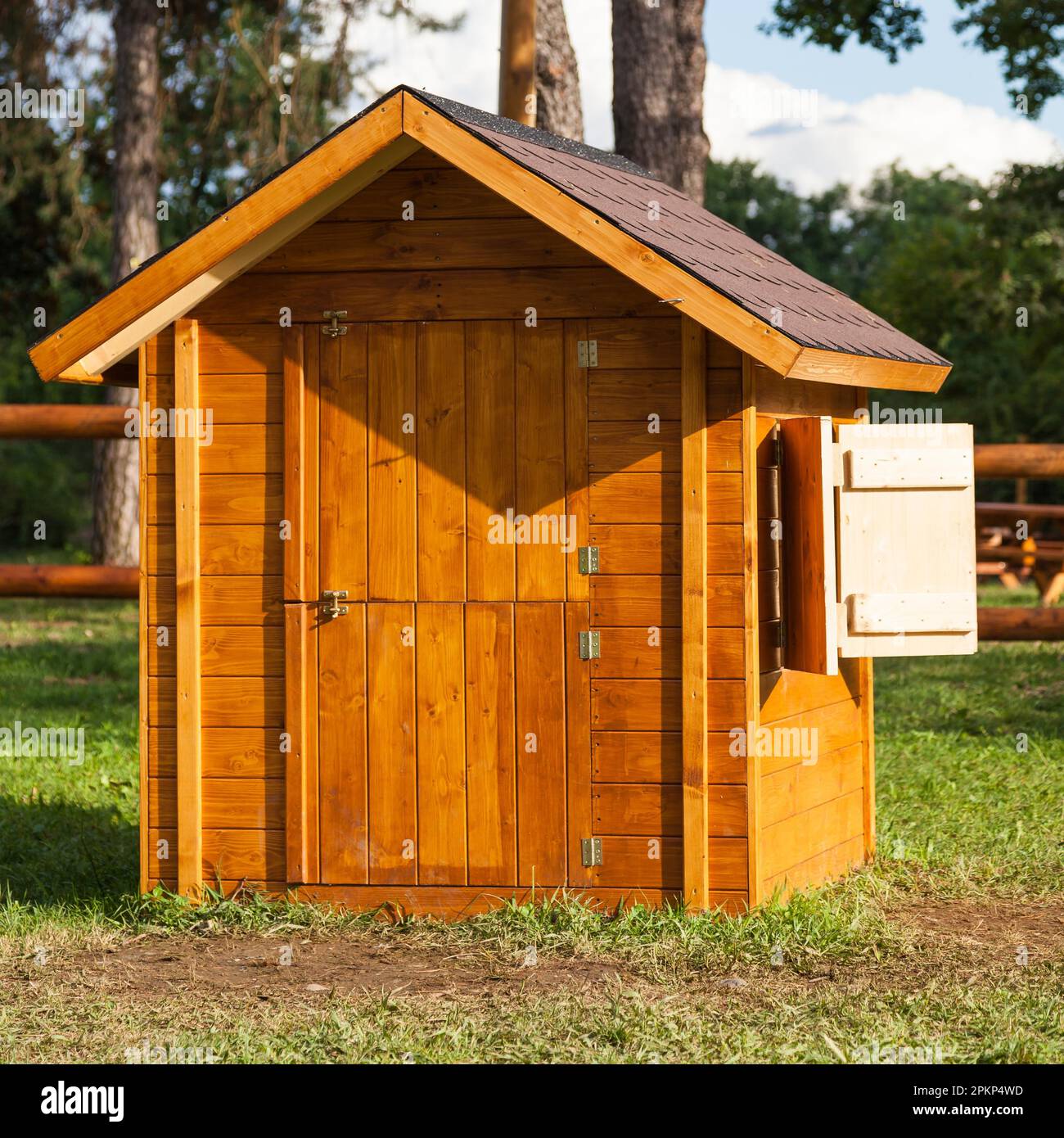 Small children houses made of wood in an Italian park Stock Photo - Alamy