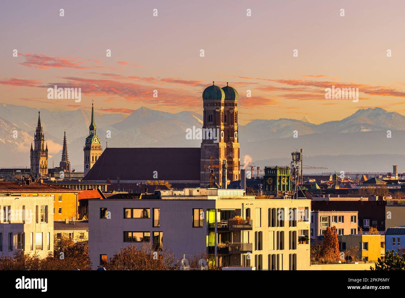 Famous Munich Skyline with Alps Stock Photo - Alamy