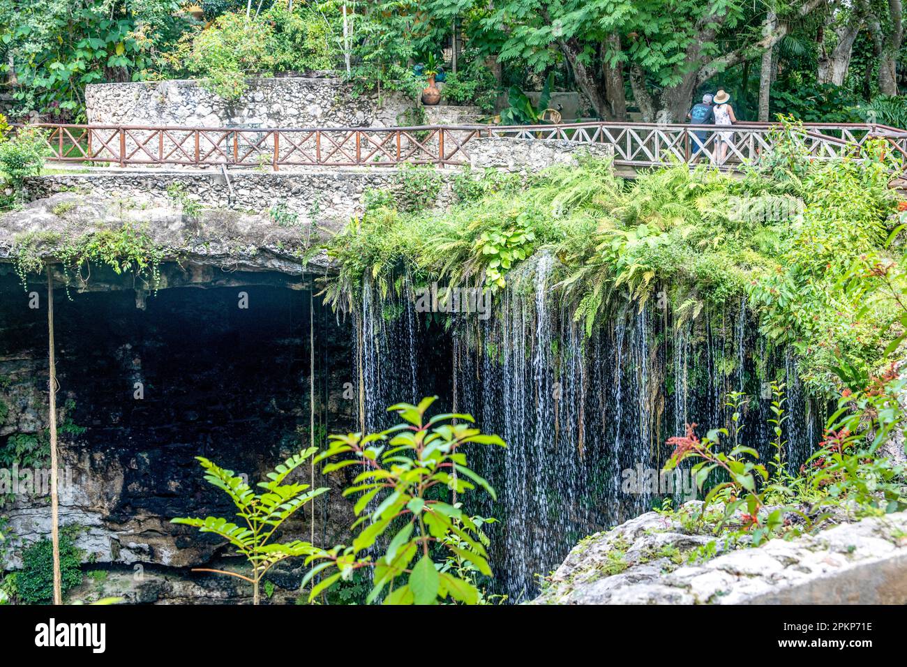 Waterfalls of the subway cenote Saamal of chichén itzá is in the Mayan ...