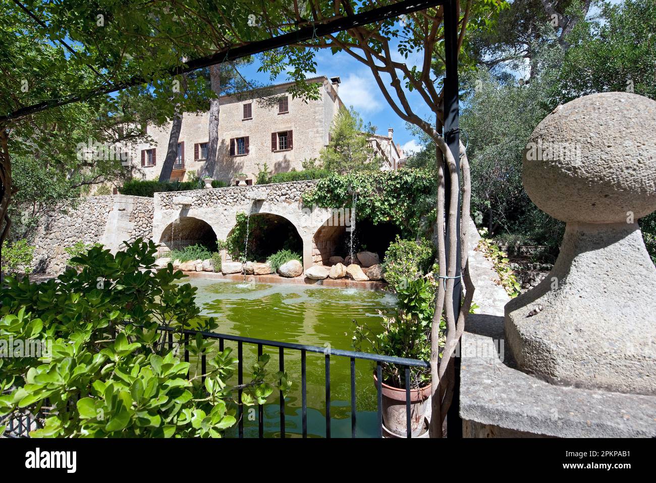 Finca Els Calderers, antique swimming pool, water cascade, water ...