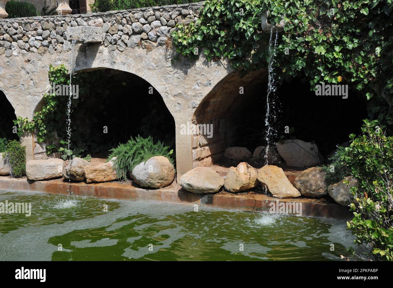 Finca Els Calderers, antique swimming pool, water cascade, water ...