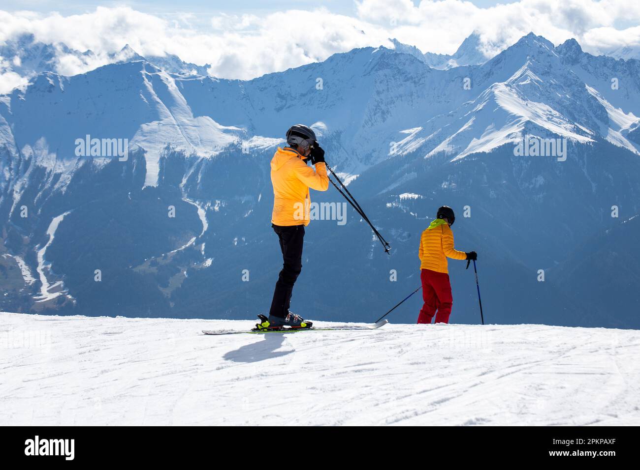 Skiers in the ski area of Serfaus, Fiss, Ladis (Tyrol, Austria Stock ...