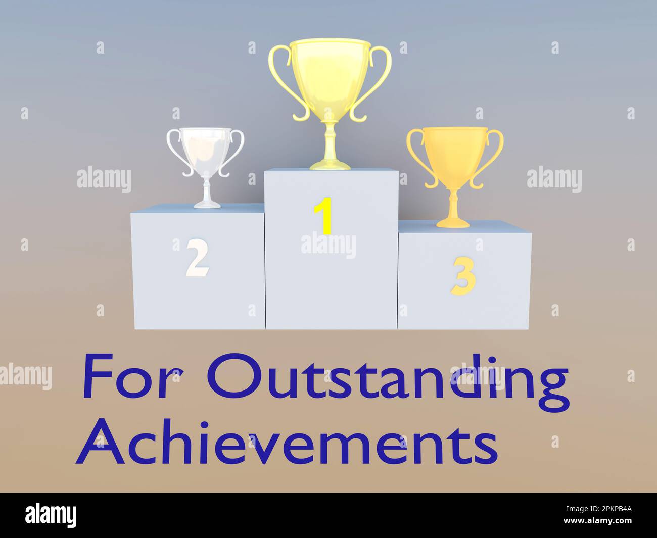 3D illustration of a golden, silver and bronze grails on a podium and ...