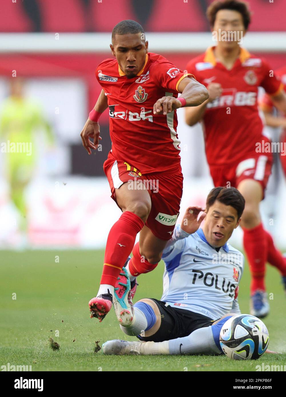 Nagoya's Mateus Castro struggles to hold a ball during MEIJI YASUDA J1 ...