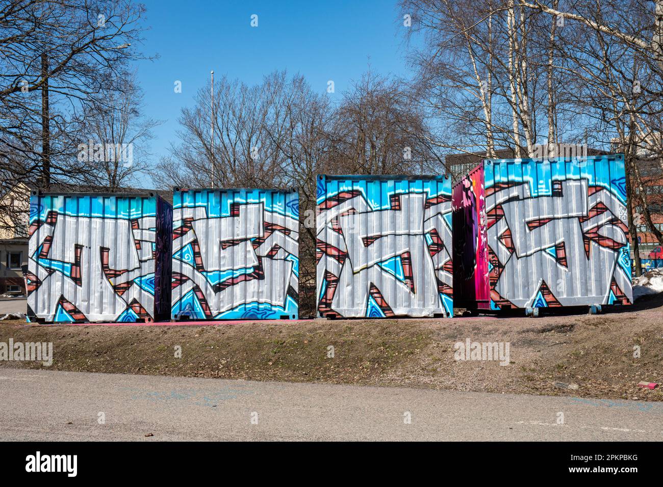 Graffiti covered shipping containers in Suvilahti district of Helsinki ...