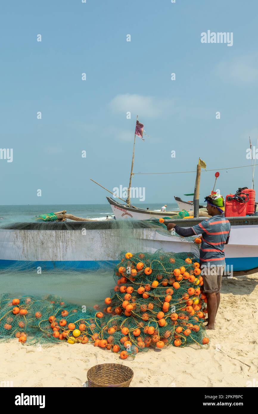 Benaulim Beach, Goa - India. April, 06 2023. Fishermen unloading their ...