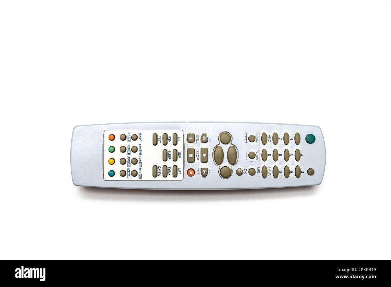 old tv remote with dirty buttons on white background. old tv remote ...