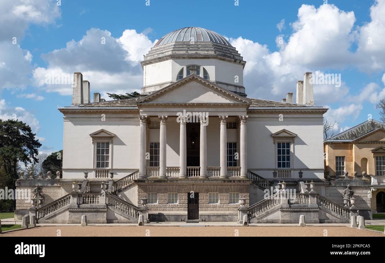 Chiswick House in London UK, set in large gardens in west London. Villa ...