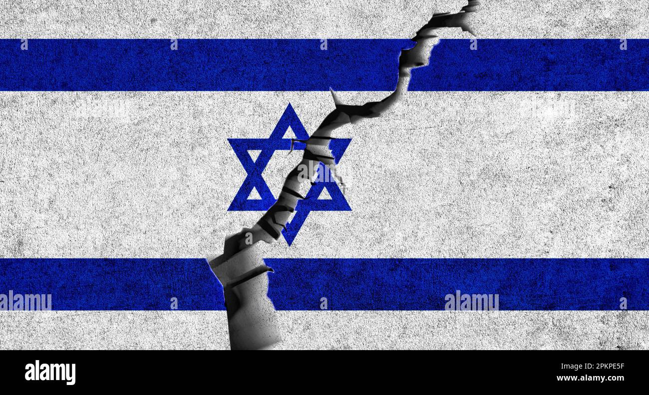 Israel flag on cracked wall background. Israel conflicts, political ...