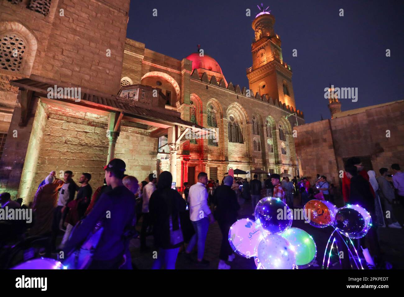 Cairo, Egypt. 8th Apr, 2023. People visit the Muizz Street, one of the ...