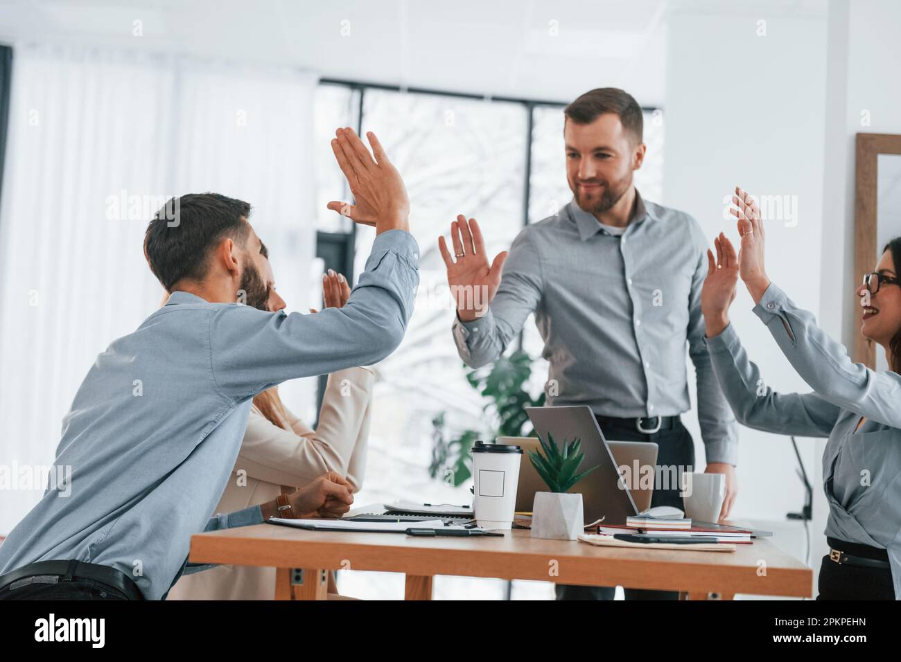 Using brainstorming technique. Group of business people that working on ...