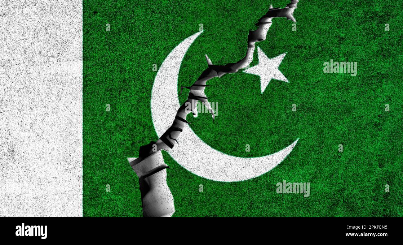 Pakistan flag on cracked wall background. Pakistan political division ...