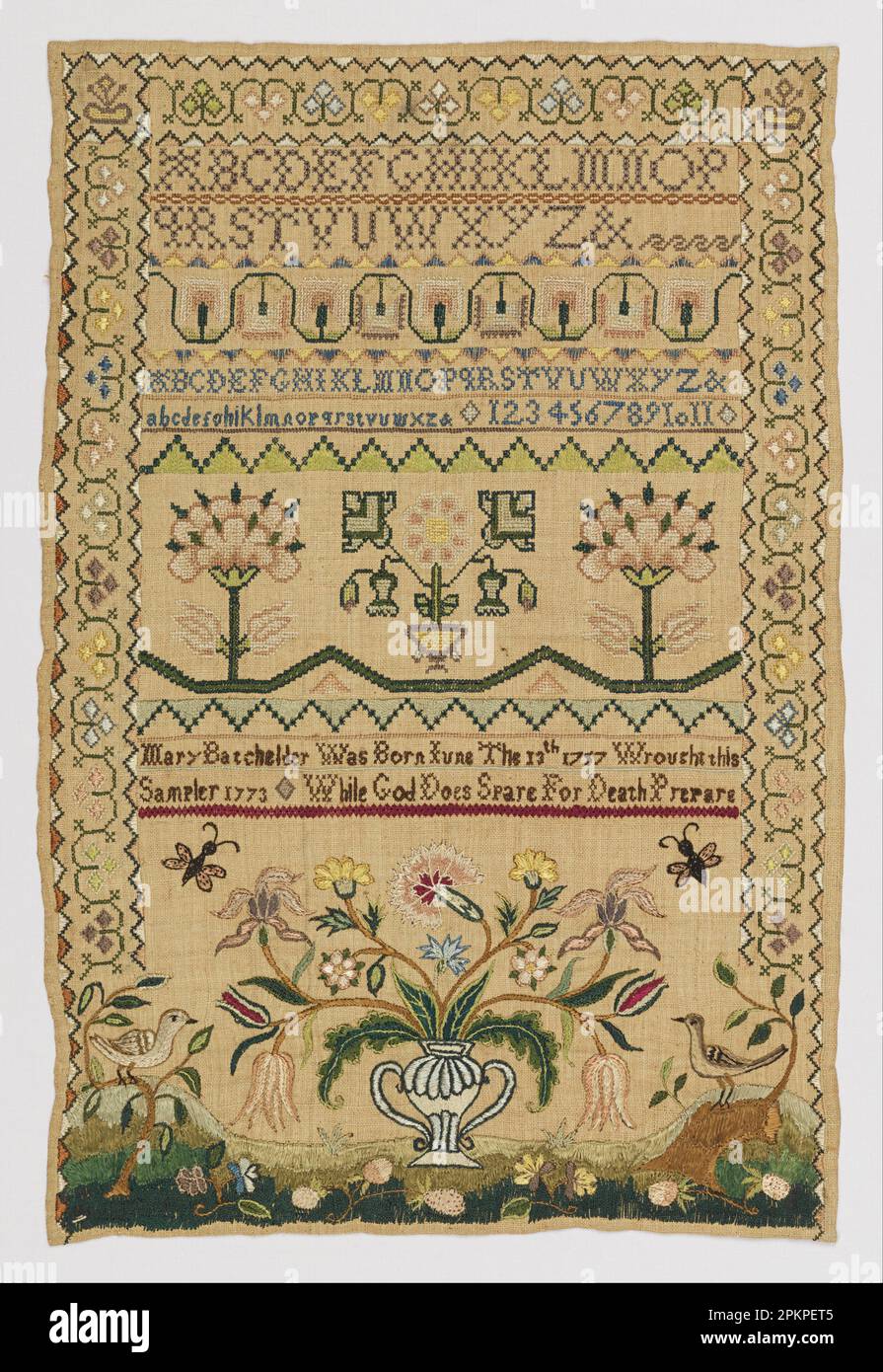 Sampler 1773 by Mary Batchelder Stock Photo - Alamy