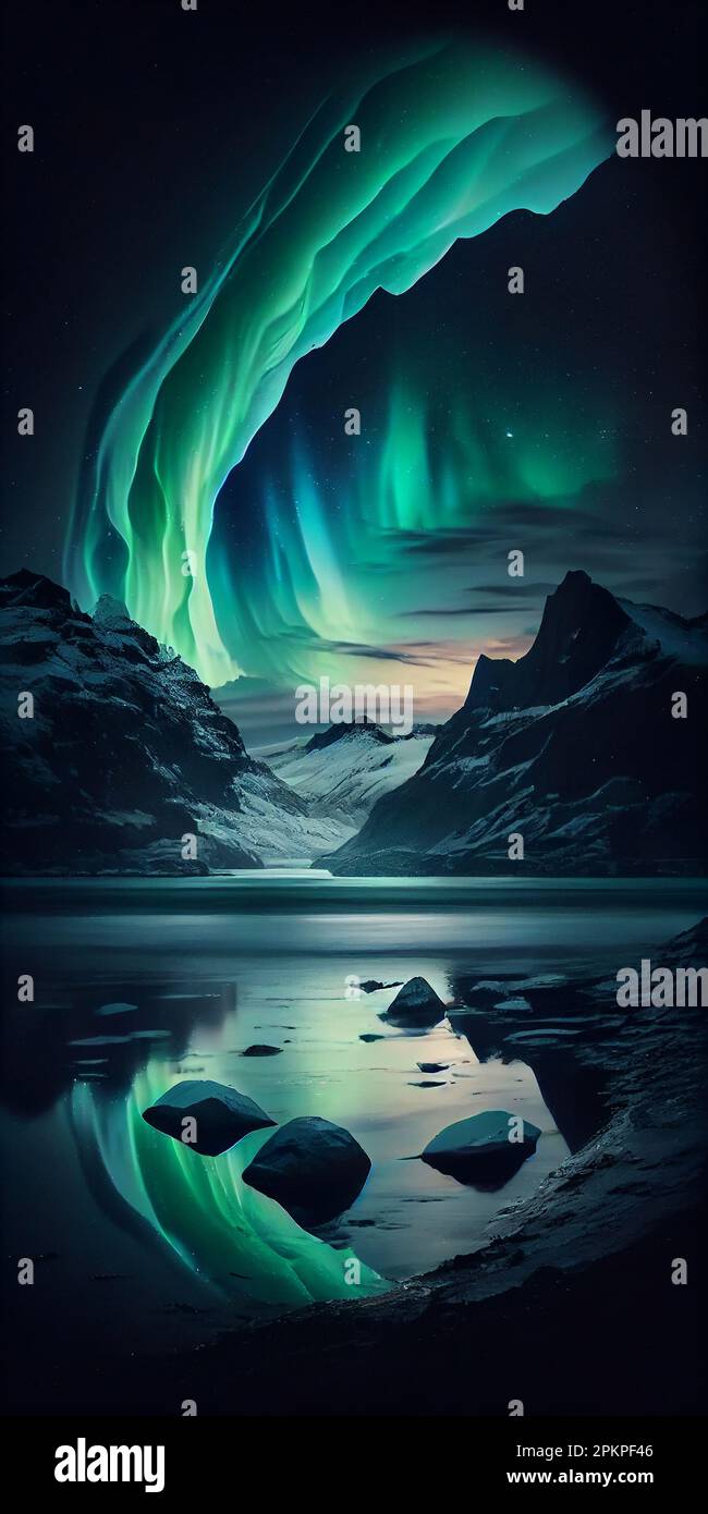 Northern lights aurora borealis lapland night landscape, Nightsky with ...