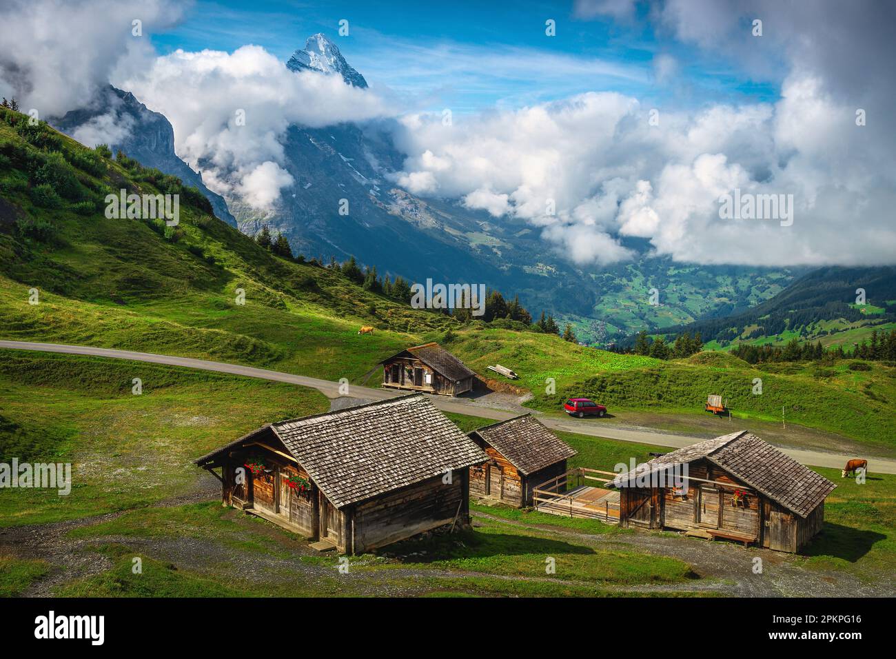 Picturesque hiking and travel location, rural wooden farmhouses on the ...