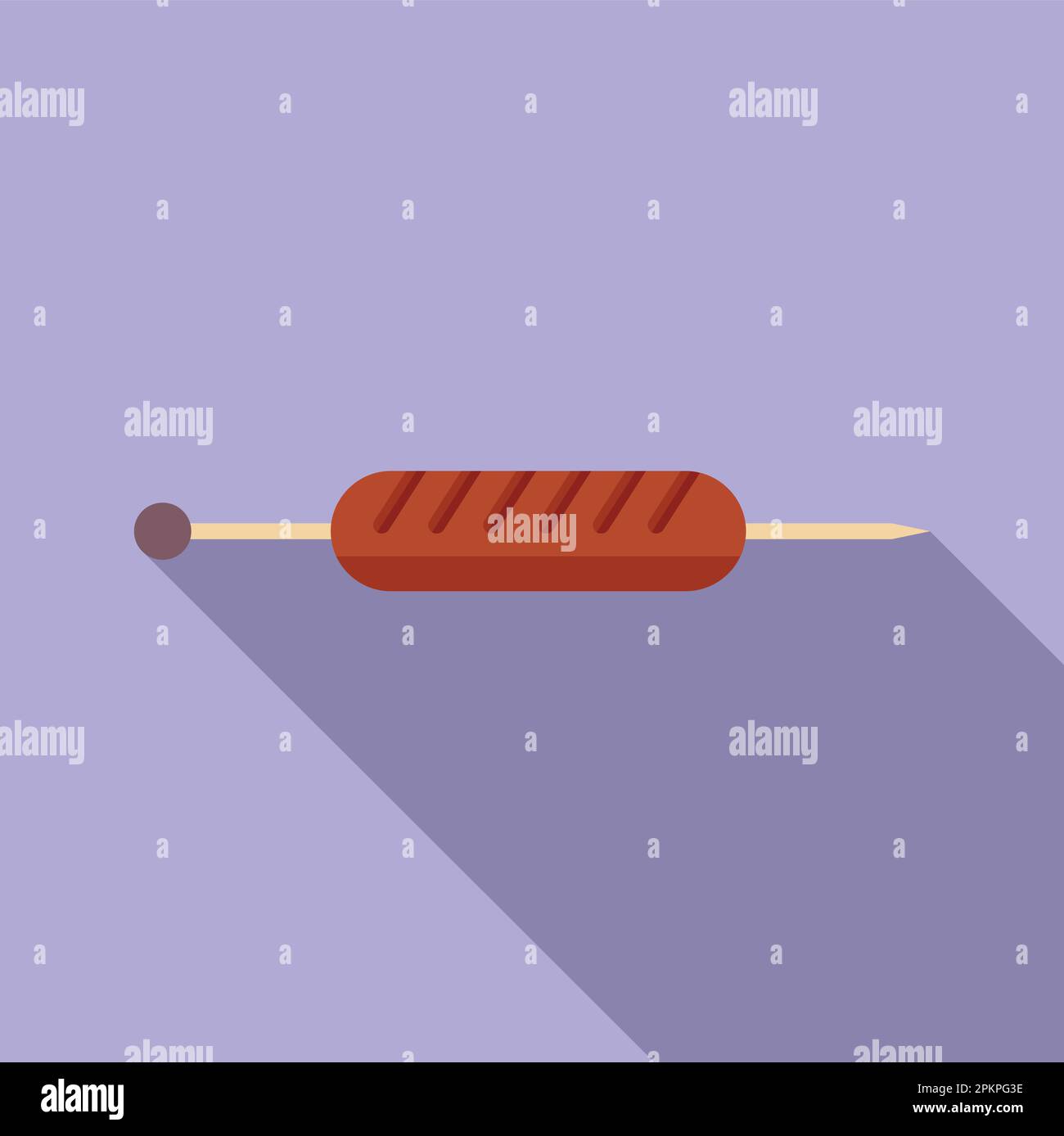 Sausage cooked stick icon flat vector. Grill food. Fire dinner Stock ...