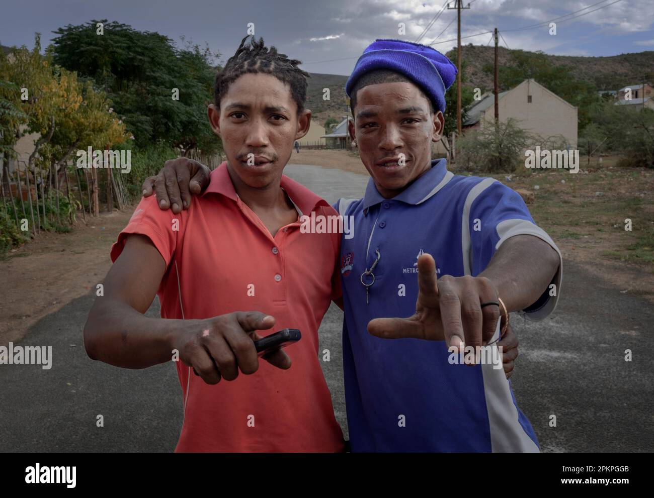 Two friends pose for the camera in the town Zoar Stock Photo - Alamy