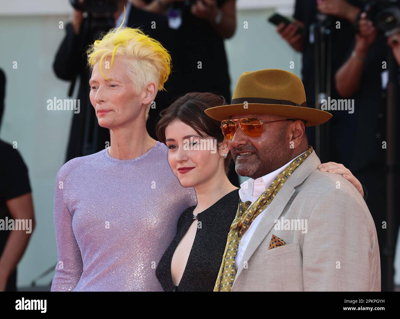 VENICE, ITALY - SEPTEMBER 06: August Joshi, Carly-Sophia Davies and Tilda Swinton attends "The ...
