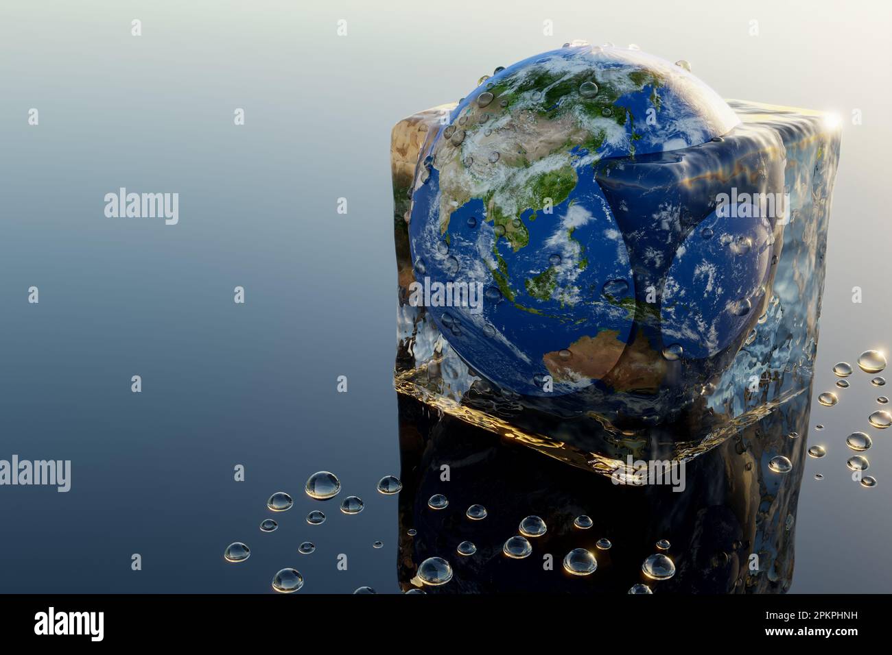 the earth in an ice cube that melts - 3D Illustration Stock Photo - Alamy