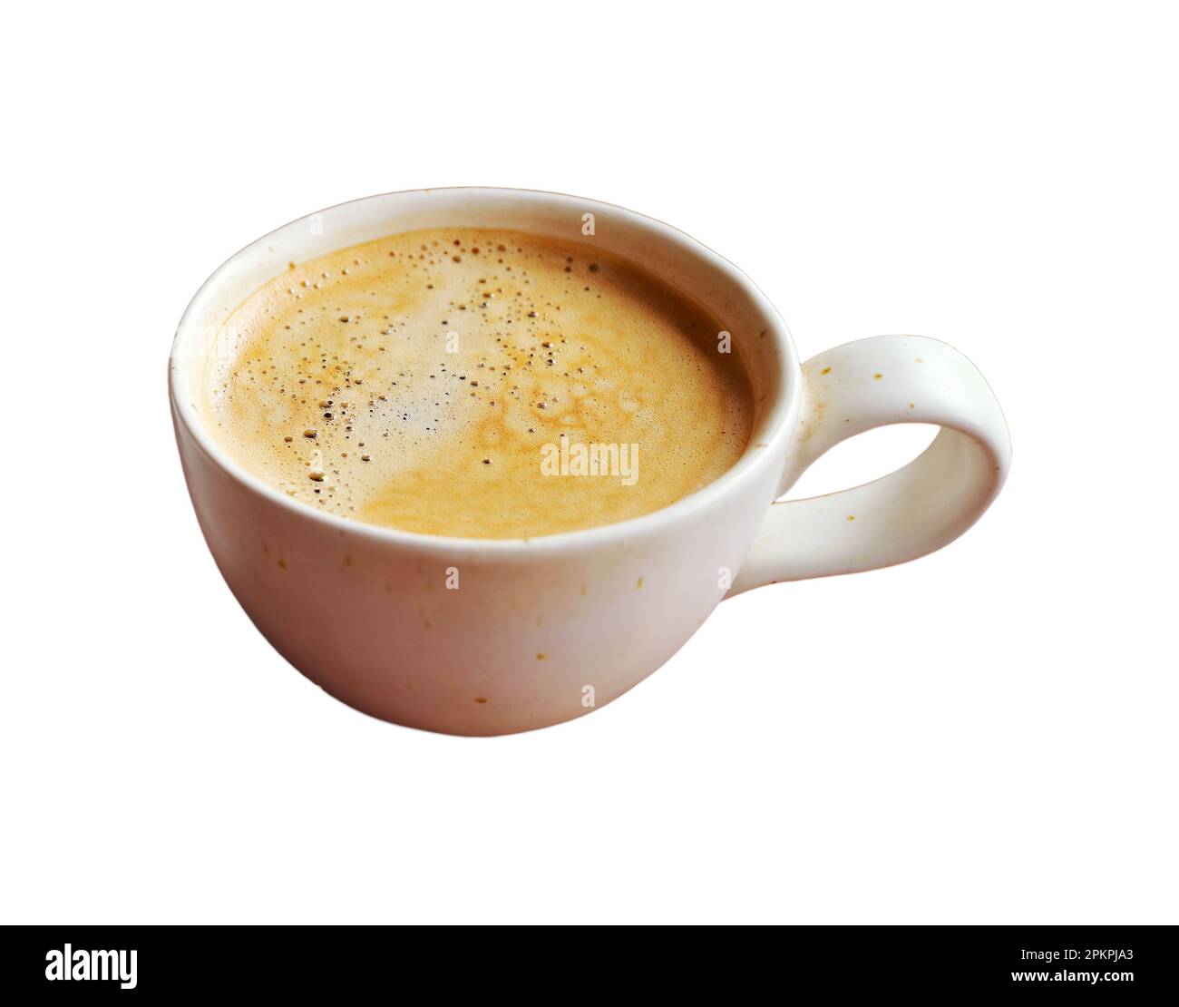 Closeup a cup of hot frothy coffee isolated on white background Stock ...