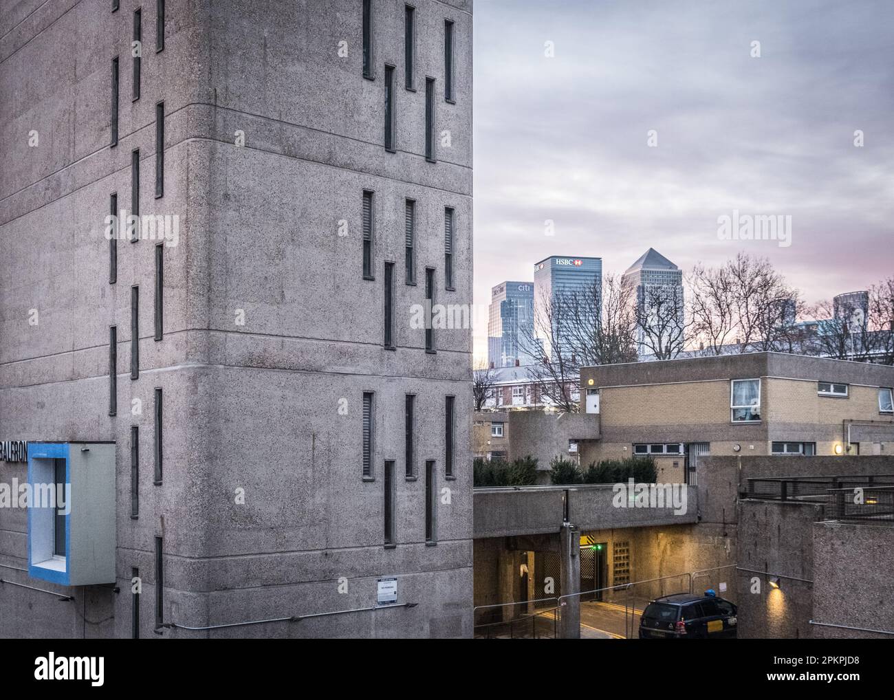 Brutalist architecture, corner of Balfron Tower's lift shaft up close ...