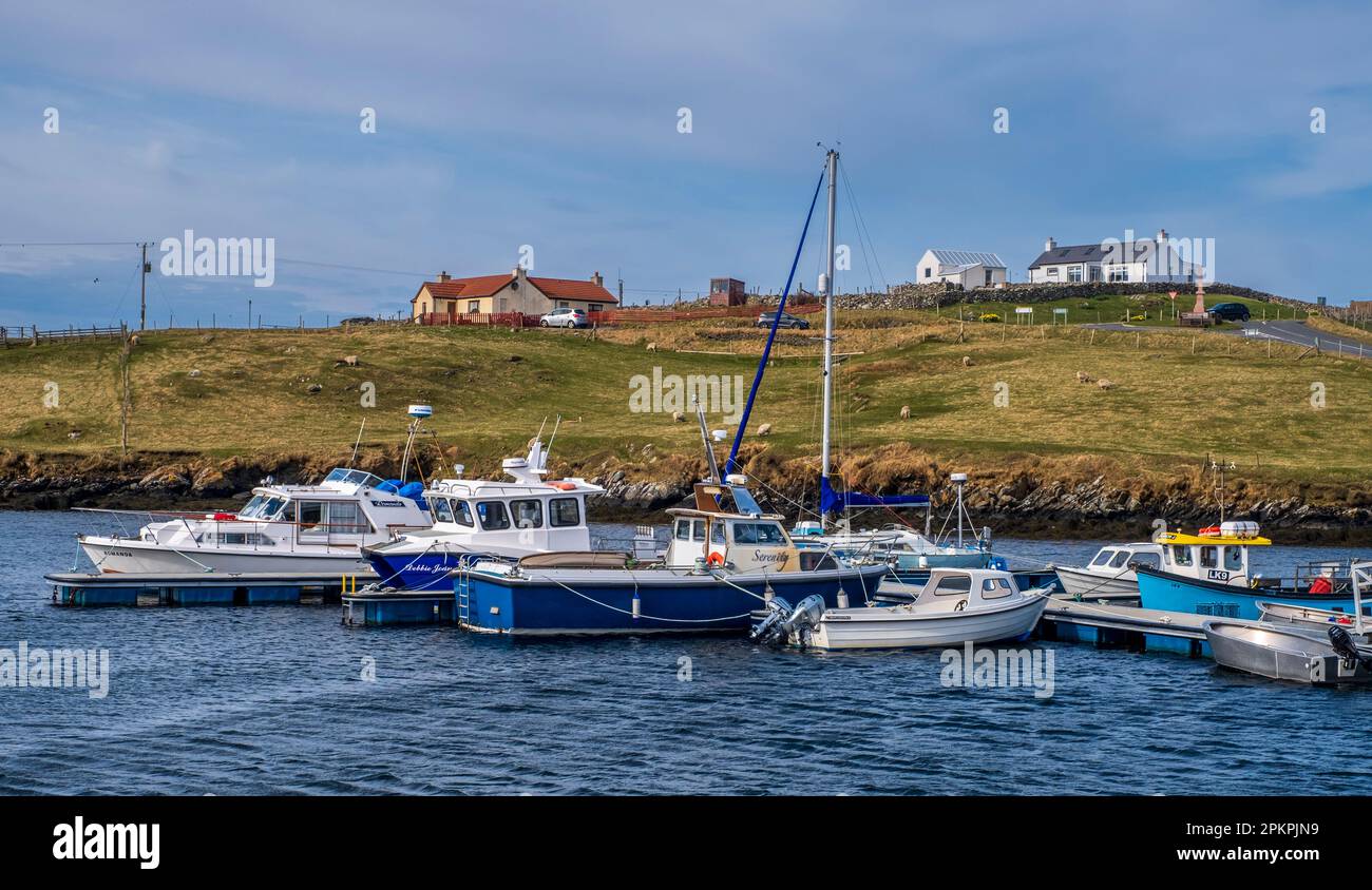 The small harbour at Bridge End, West Burra, Shetland Isles, Scotland ...