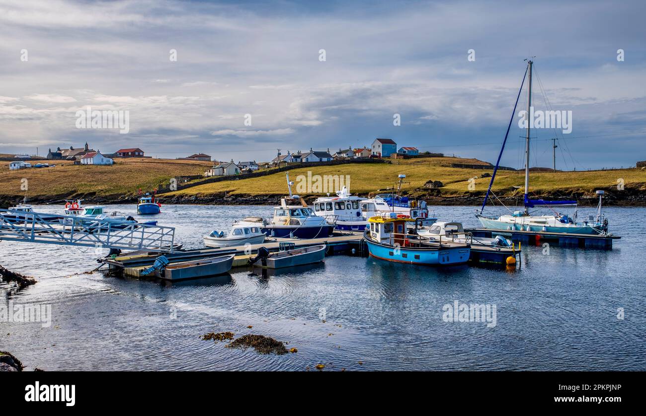 The small harbour at Bridge End, West Burra, Shetland Isles, Scotland ...