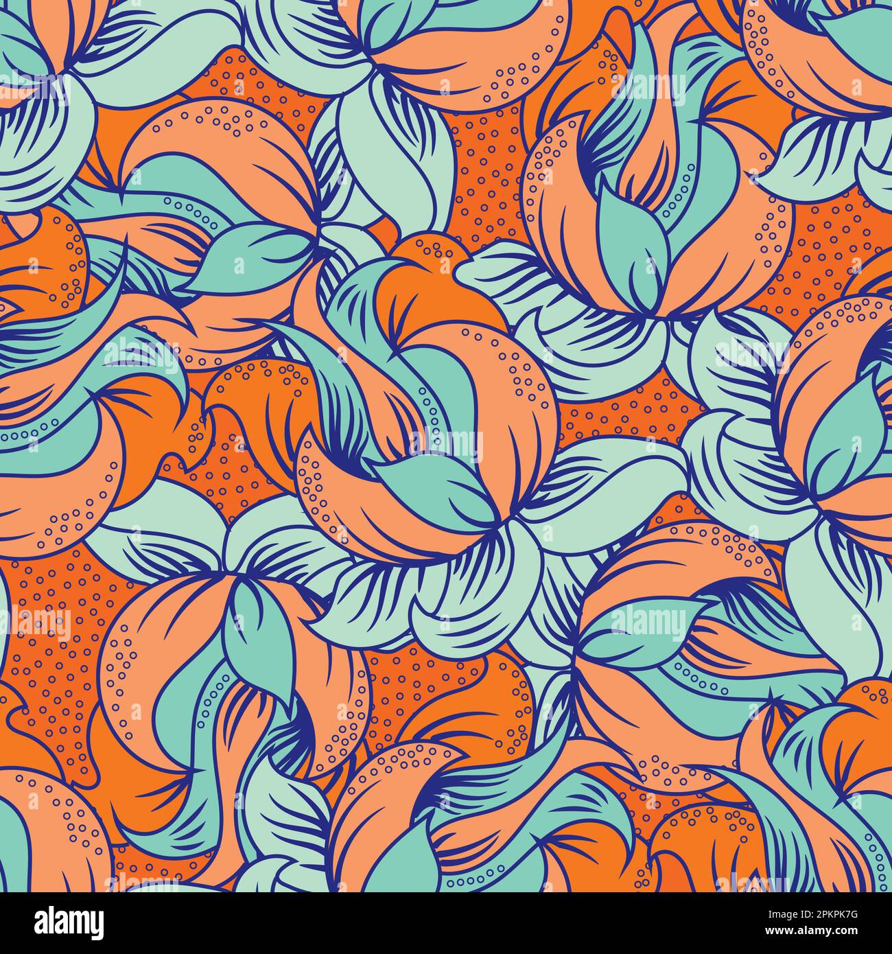 Tropical flower seamless vector texture pattern background. Overlapping ...