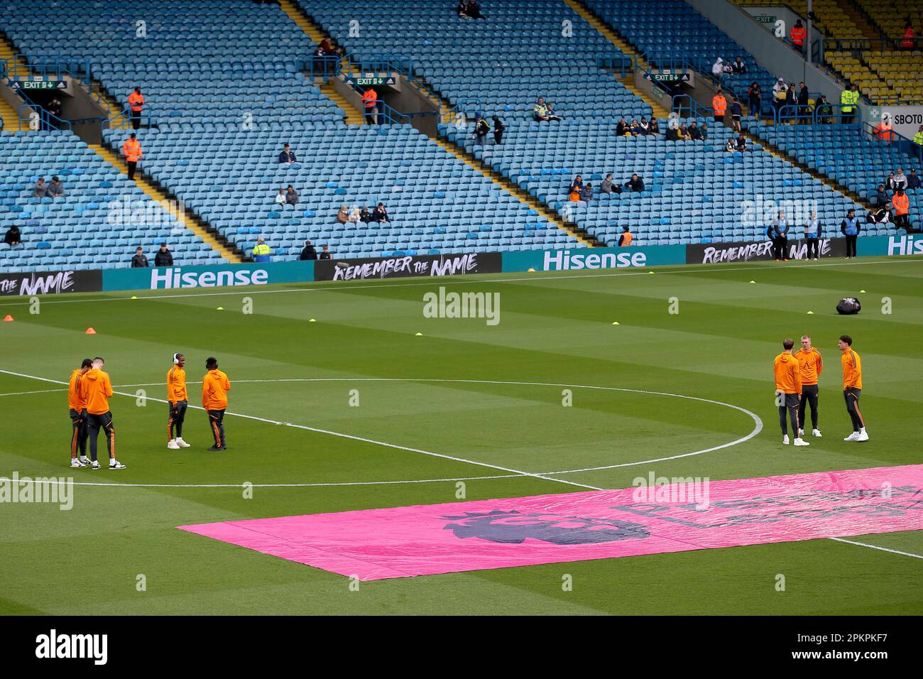 A general view as Crystal Palace players check the pitch ahead of the ...
