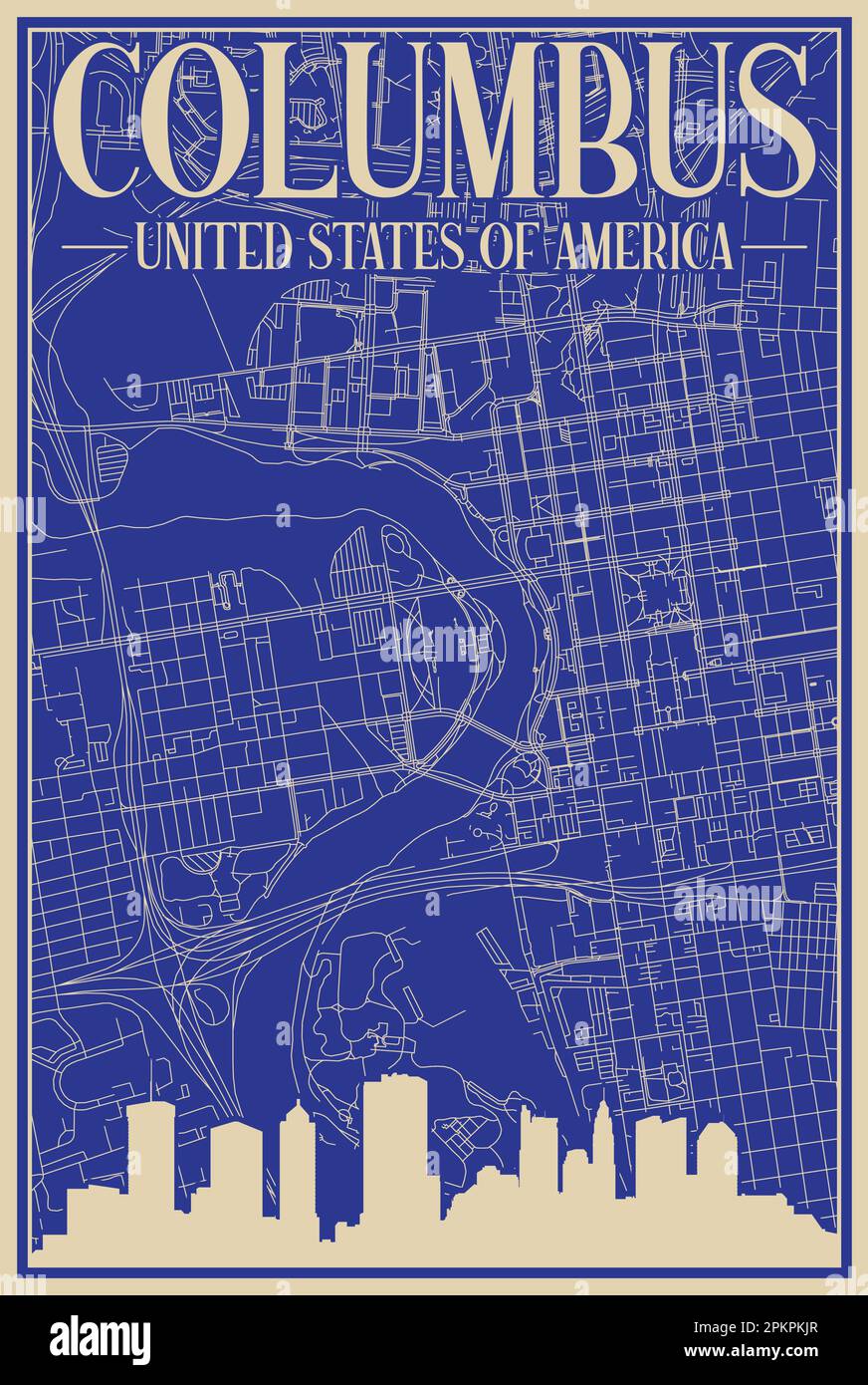 Road network poster of the downtown COLUMBUS, UNITED STATES OF AMERICA ...