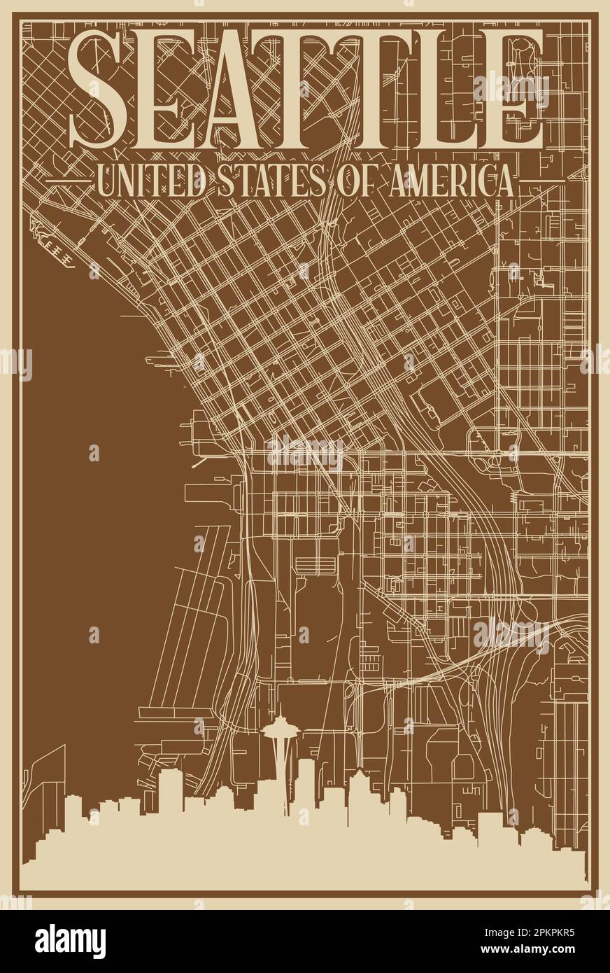 Road network poster of the downtown SEATTLE, UNITED STATES OF AMERICA ...