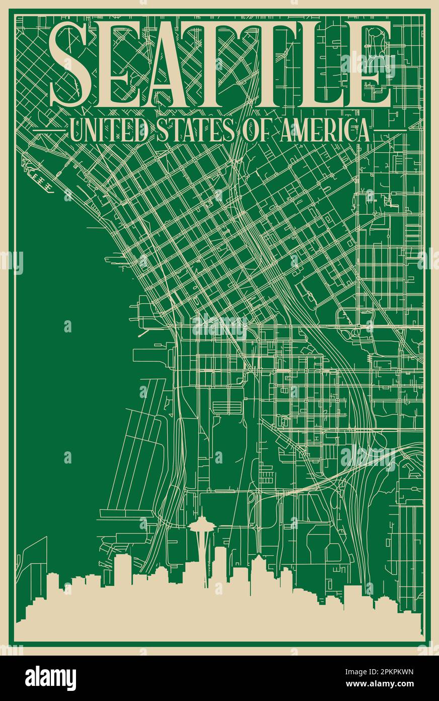 Road network poster of the downtown SEATTLE, UNITED STATES OF AMERICA ...