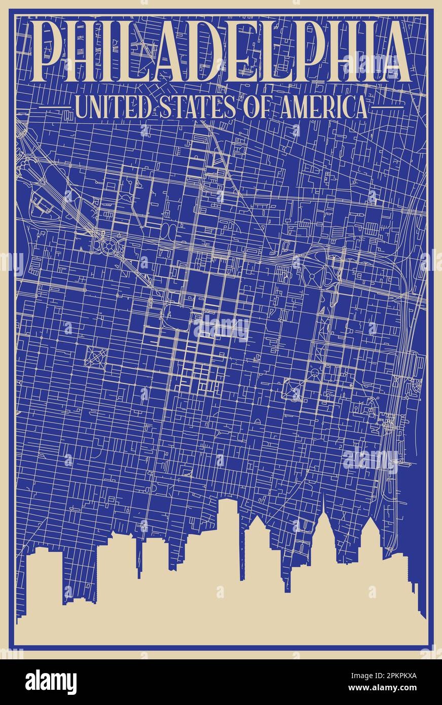 Road network poster of the downtown PHILADELPHIA, UNITED STATES OF ...