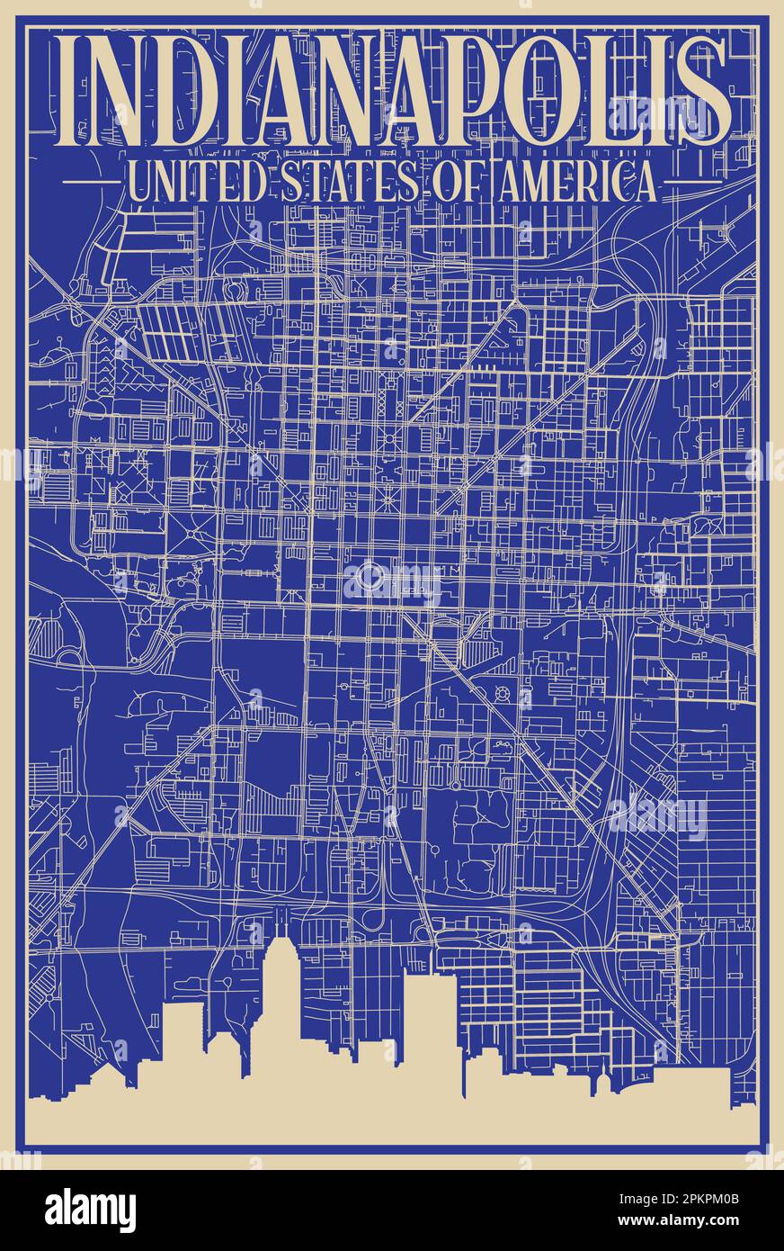 Road network poster of the downtown INDIANAPOLIS, UNITED STATES OF ...