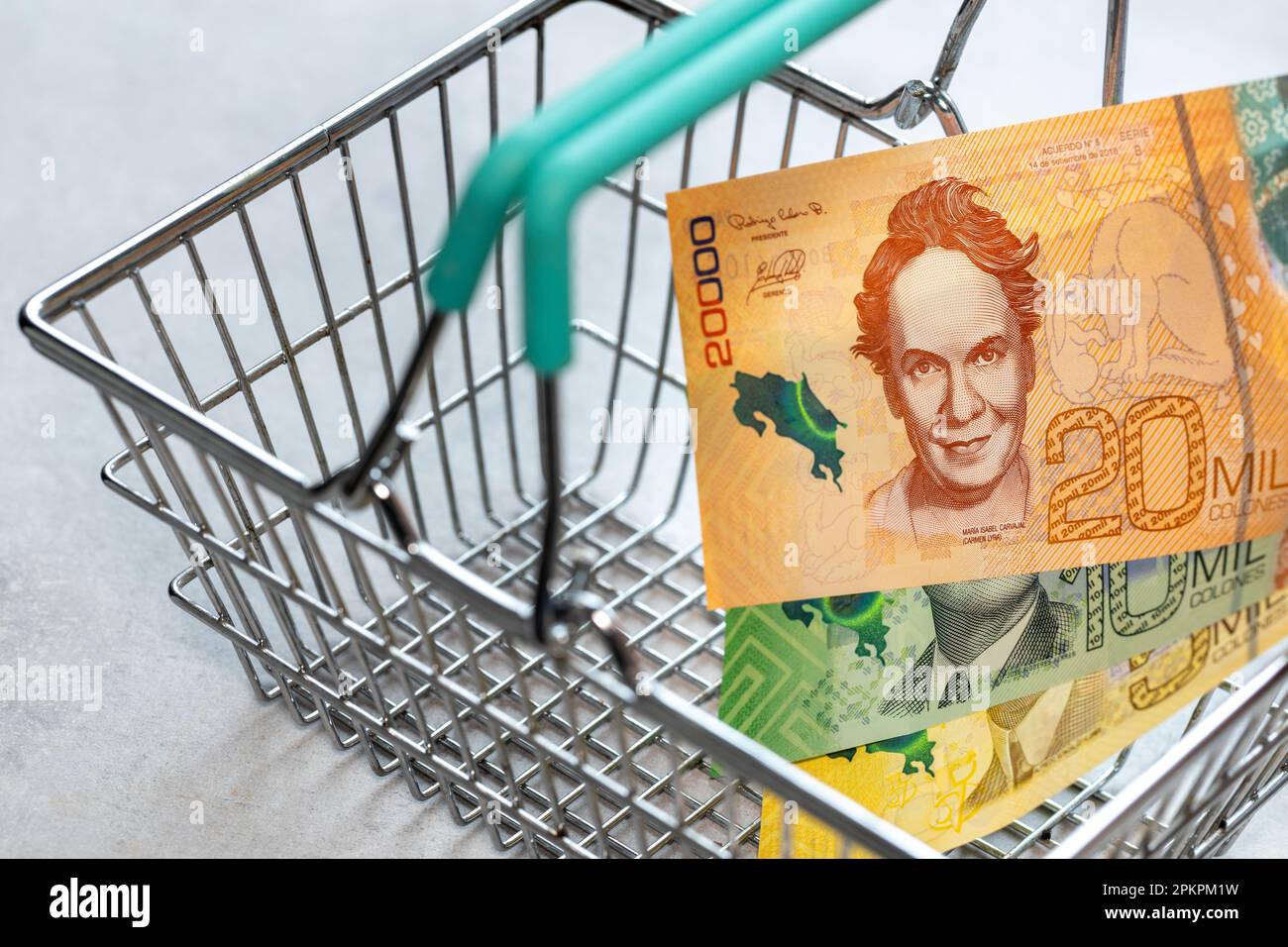 Concept, inflation in Costa Rica, Empty shopping cart and Costa Rican ...