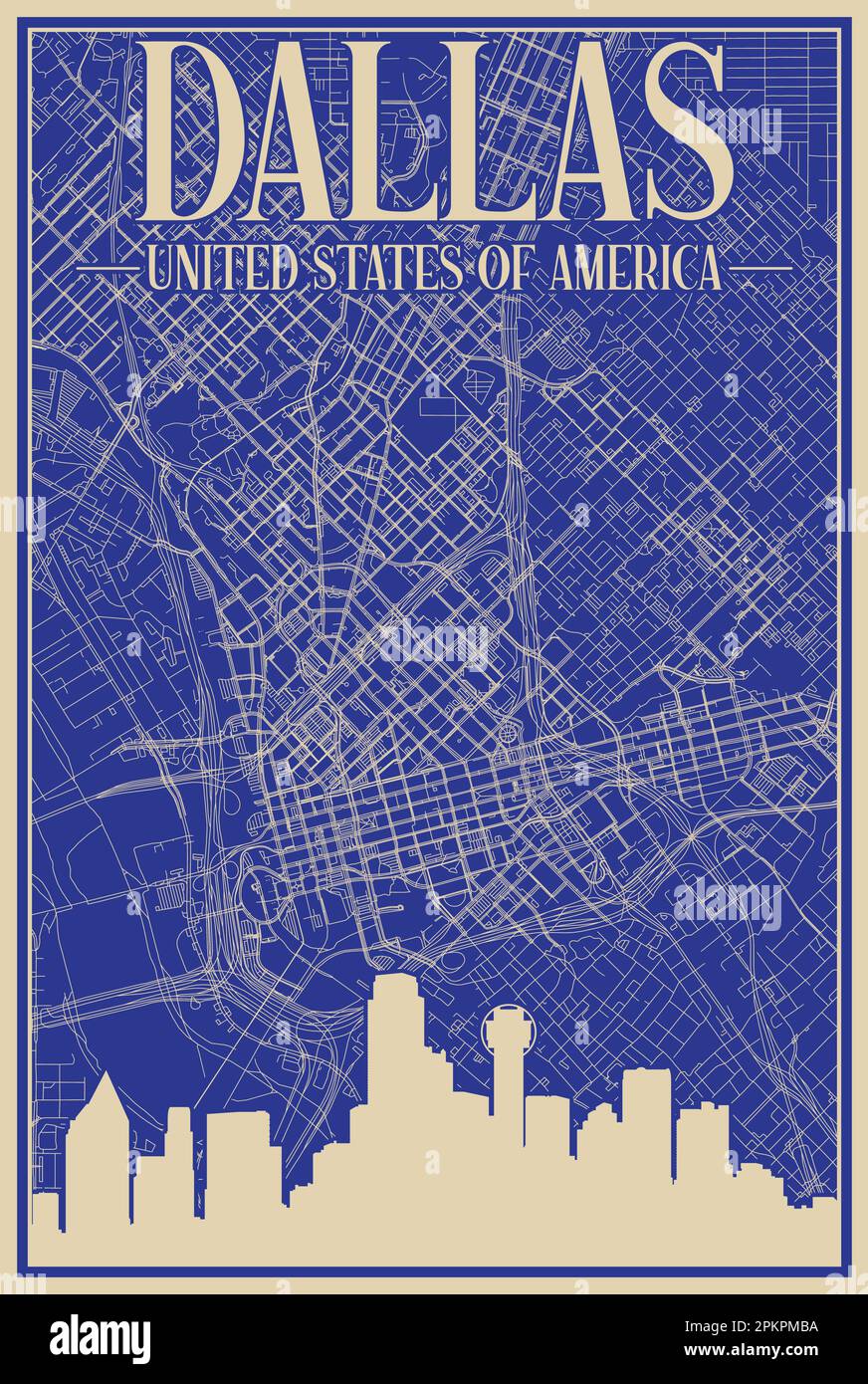 Road network poster of the downtown DALLAS, UNITED STATES OF AMERICA ...