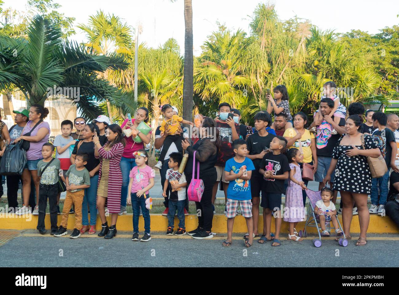Cancun, Quintana Roo, Mexico, Mexican people waiting for the parade of ...