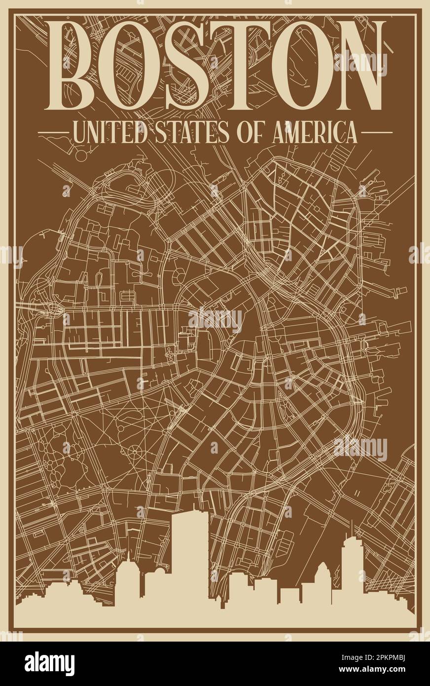 Road network poster of the downtown BOSTON, UNITED STATES OF AMERICA ...