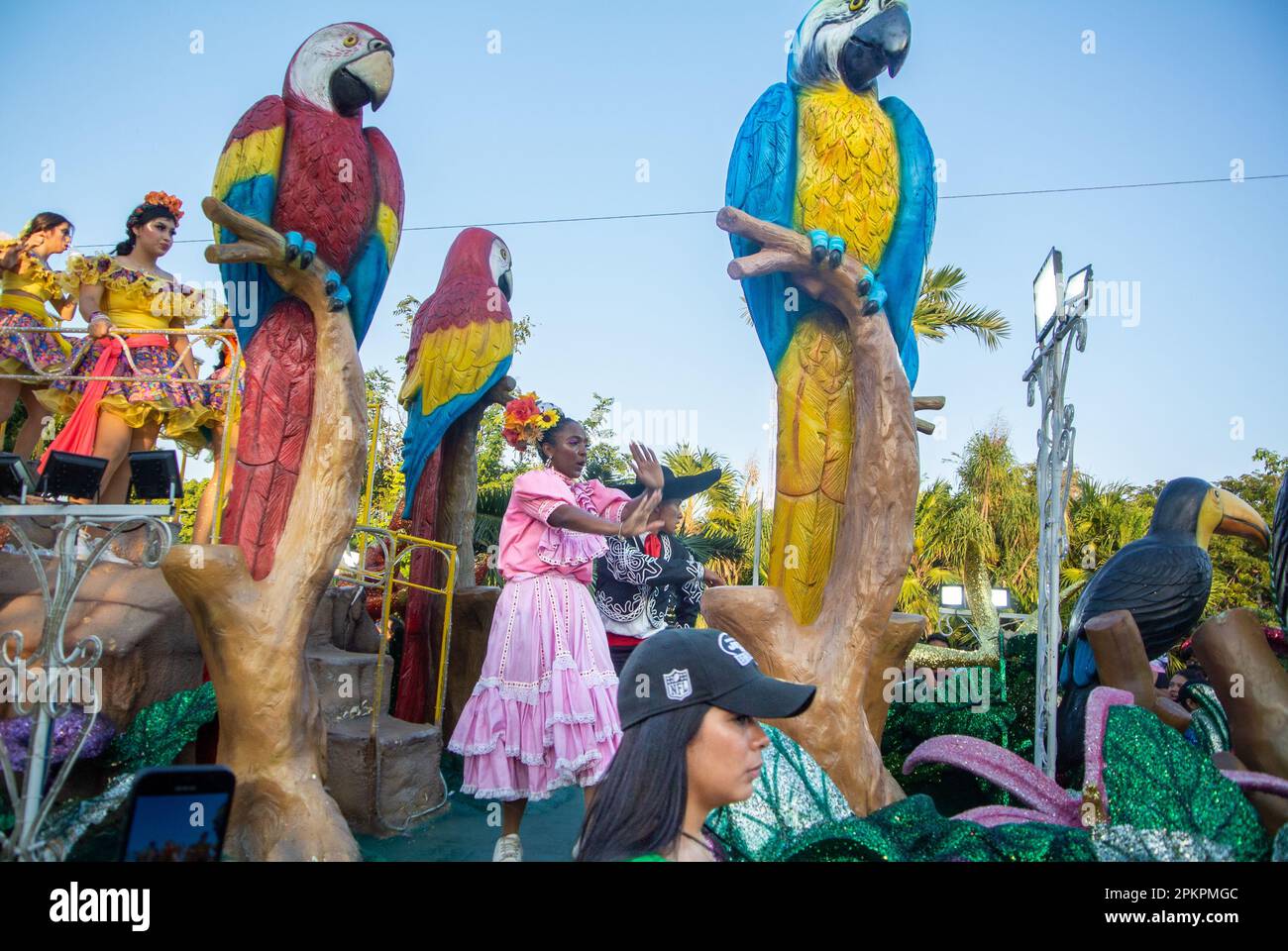 Cancun, Quintana Roo, Mexico, Mexican women dancing on a truck at the ...