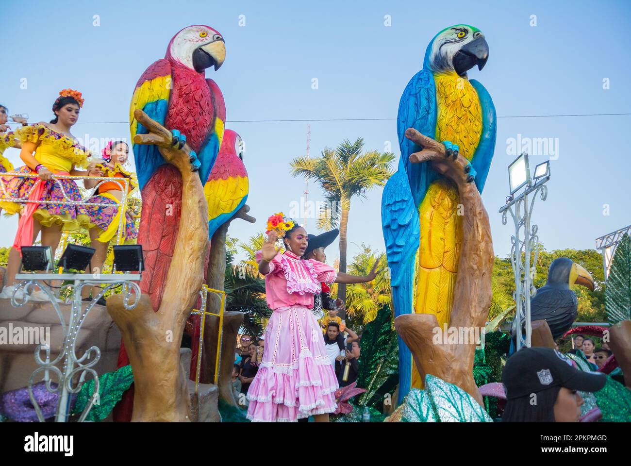 Cancun, Quintana Roo, Mexico, Mexican women dancing on a truck at the ...