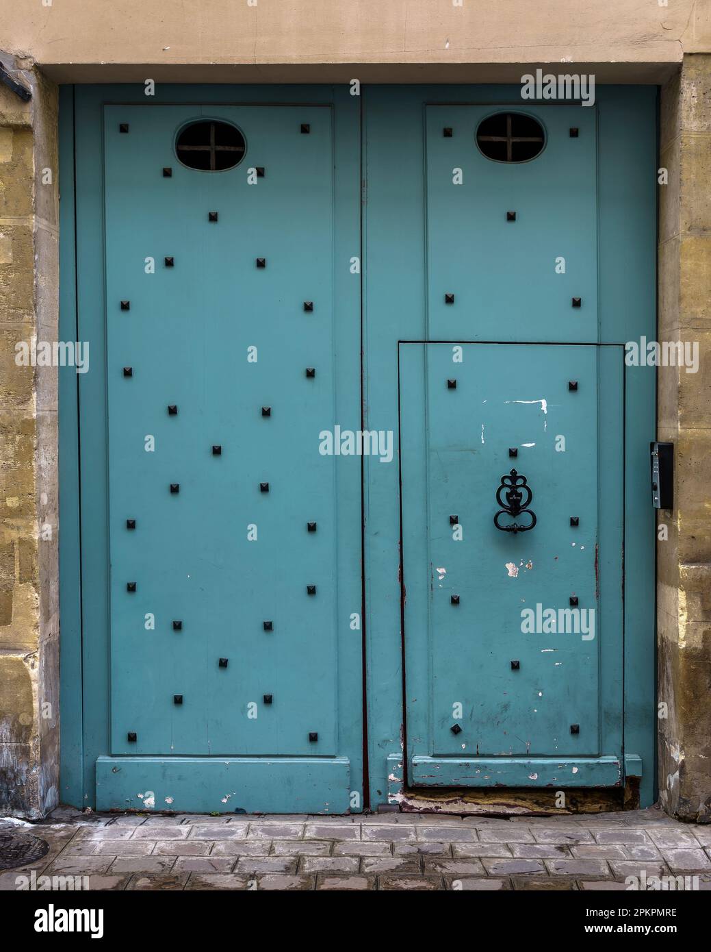 Old cyan double doors in Paris, France Stock Photo - Alamy