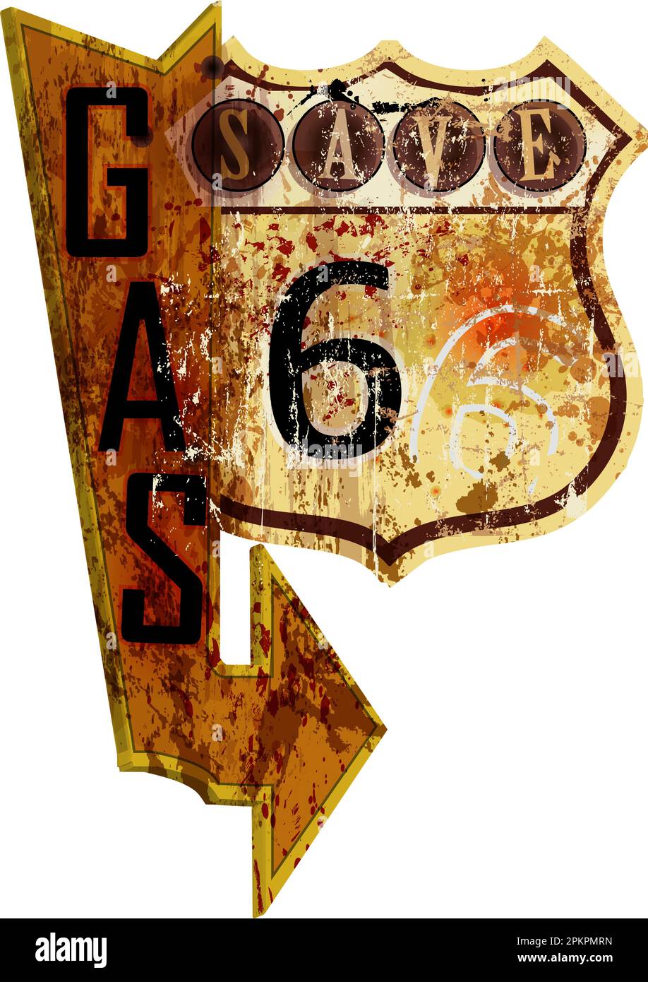 Vintage Print Of Pencil Drawing Of Old Gas Station On Route