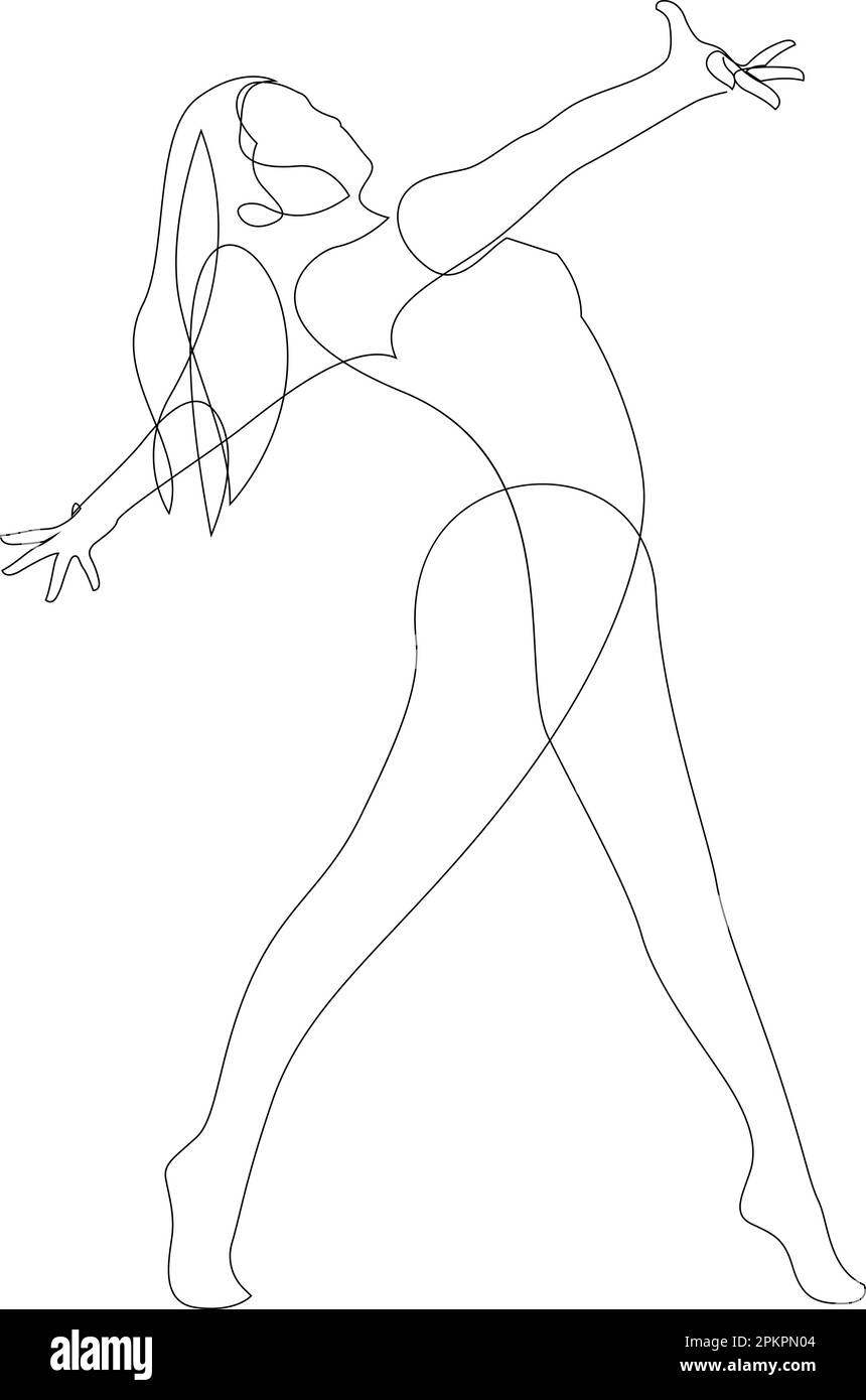 Continuous one line drawing of woman stretching. Dancer dancing ...