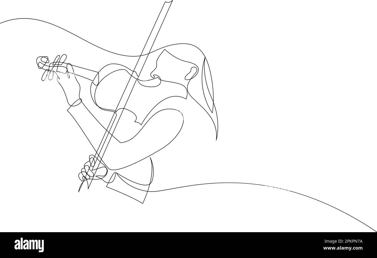Violinist one continuous line art drawing vector illustration. Girl ...