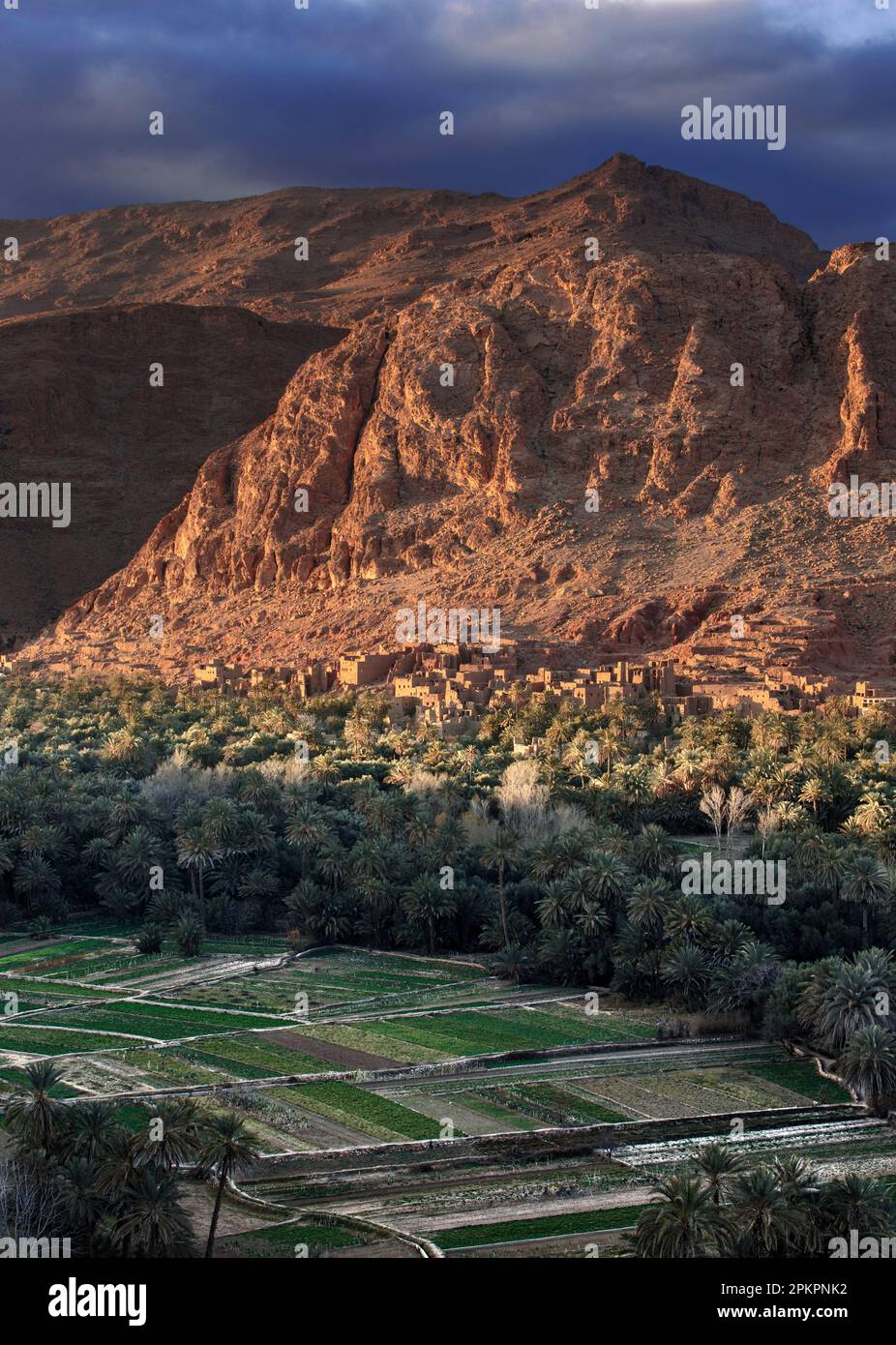 An abandoned mud village on the Atlas Mountains overlooking the Todra ...